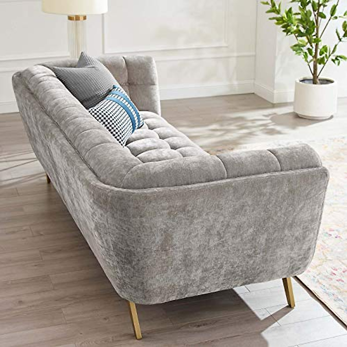 Modway Bestow Tufted Crushed Performance Velvet Sofa, Light Gray