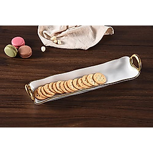 Pampa Bay Titanium-Plated Porcelain Golden Handles Cracker Tray, 14.25 x 3.25 x 2in