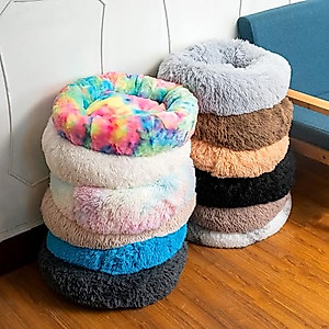 SM4BED Calming Dog Bed for Small Dogs Cats, Kitty Puppy 20'' Round Anti-Anxiety Warm Fluffy Plush Faux Fur Bed, Soft Anti-Slip Donut Washable Small Pet Bed, Fits up to 25 lbs Pets, White