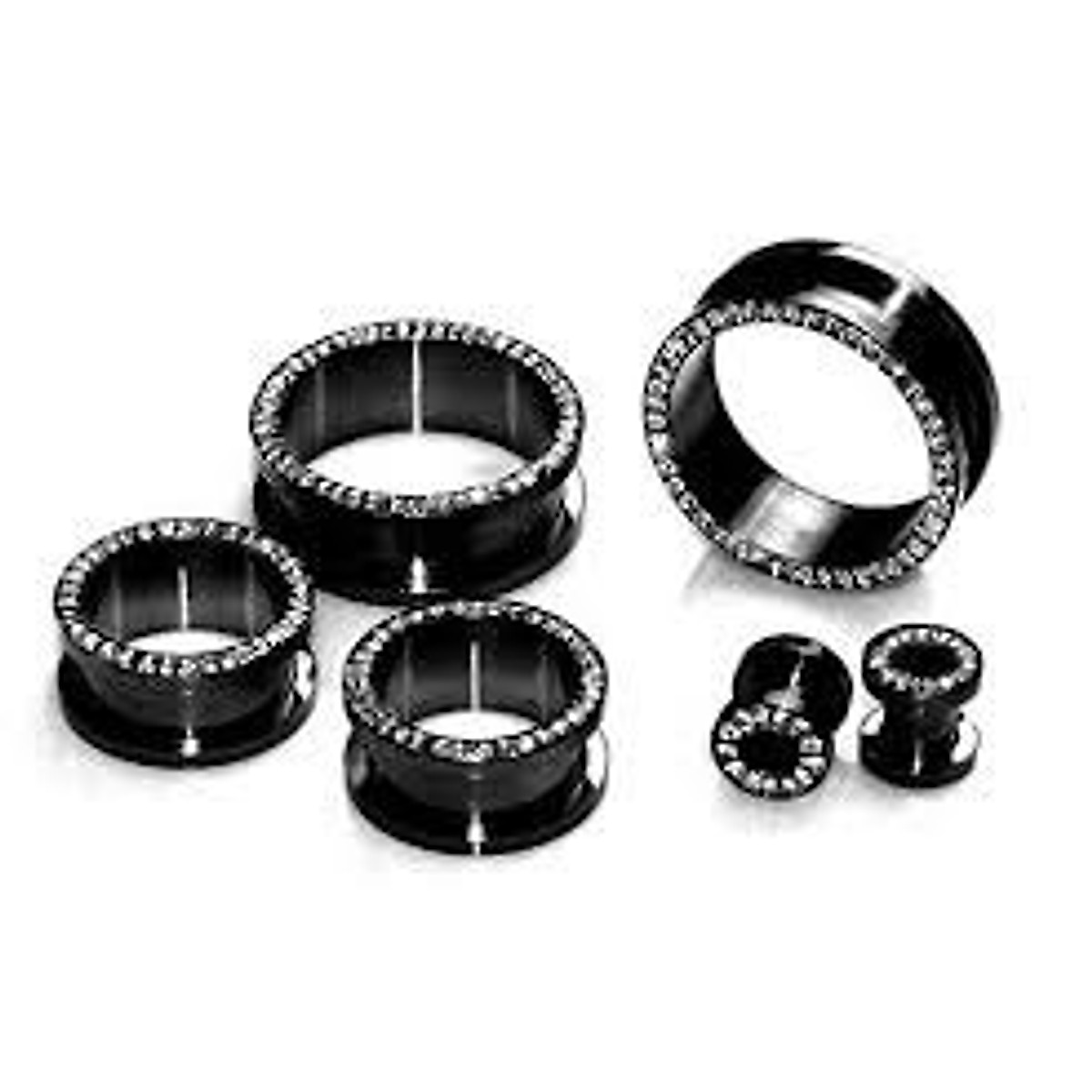 TOUCHNEW Black Anodized Titanium Over Surgical Steel Screw-on Plugs/gauges with Clear Diamond Cz Stones 2 Pieces (7/16" (11mm))