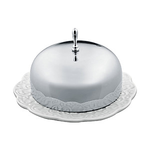 Alessi "Dressed" Butter Dish in Porcelain With Lid in 18/10 Stainless Steel Mirror Polished, White