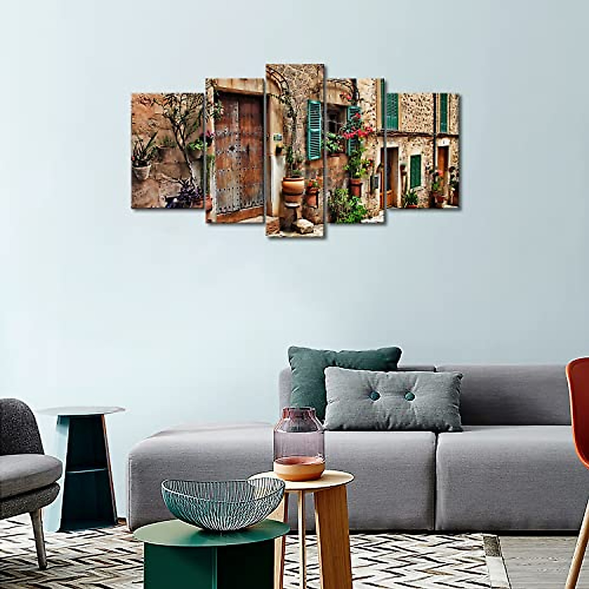 5 Panel Wall Art Streets of Italy Tuscany Towns Old Mediterranean Door Windows Flower Painting The Picture Print On Canvas Architecture Pictures for Home Decor Decoration Gift Piece