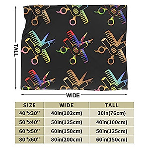 Scissors and Comb Hair Stylist Salon Black Soft Throw Blanket All Season Microplush Warm Blankets Lightweight Tufted Fuzzy Flannel Fleece Throws Blanket for Bed Sofa Couch 50x60in