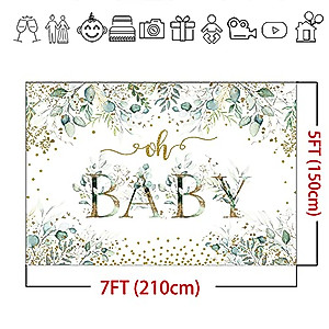 Mocsicka Greenery Baby Shower Backdrop Oh Baby Green Eucalyptus Leaves Baby in Bloom Party Decorations Gold Glitter Dots Boy Baby Shower Photography Backdrops (7x5ft)