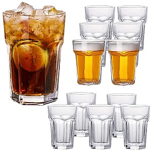 QAPPDA Clear Drinking Glasses Set of 12,Thick and Sturdy Water Glass Beer Tumbler,14oz All-purpose Beverage Glasses for Juice,Kitchen,Party