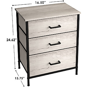 Sorbus Nightstand Dresser with 3 Faux Wood Drawers - Bedside Table Chest with Storage, Steel Frame, Wood Top, Easy Pull Fabric Bins for Bedroom, Living Room, Closet & Dorm Furniture Lamp Stand