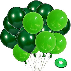 Zesliwy 100 Pack Green Latex Balloons, 12 inch Dark Green Balloons And Light Green Balloons with Green Ribbon for Jungle Safari Theme Birthday Party Baby Shower St. Patrick's Day Party Decoations.