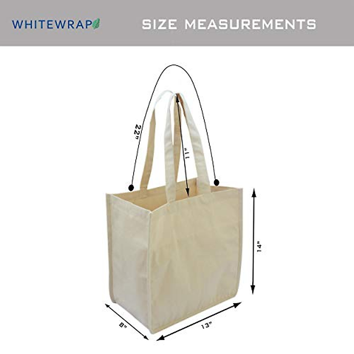 WHITEWRAP Canvas Grocery Shopping Bag with 6 Pockets 14.5” x 13” x 8" Pack of 2