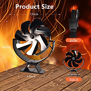 Holldoor Wood Stove Fan, Heat Powered with 3 Speeds, Black, Modern Style, Silent, Floor Mount, Metal, Painted or Powder Coated Finish, Includes Remote, Ideal for Wood Stoves, Air Circulation