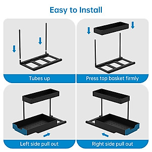 NATURE'S SOURCE 2-Tier Under Sink Organizer, 2 Pack Sliding L-shape Under Bathroom Cabinet Storage Drawer Organizer Multi-purpose Under Sink Shelf Organizer Storage for Bathroom Kitchen(Black 2 Pack)