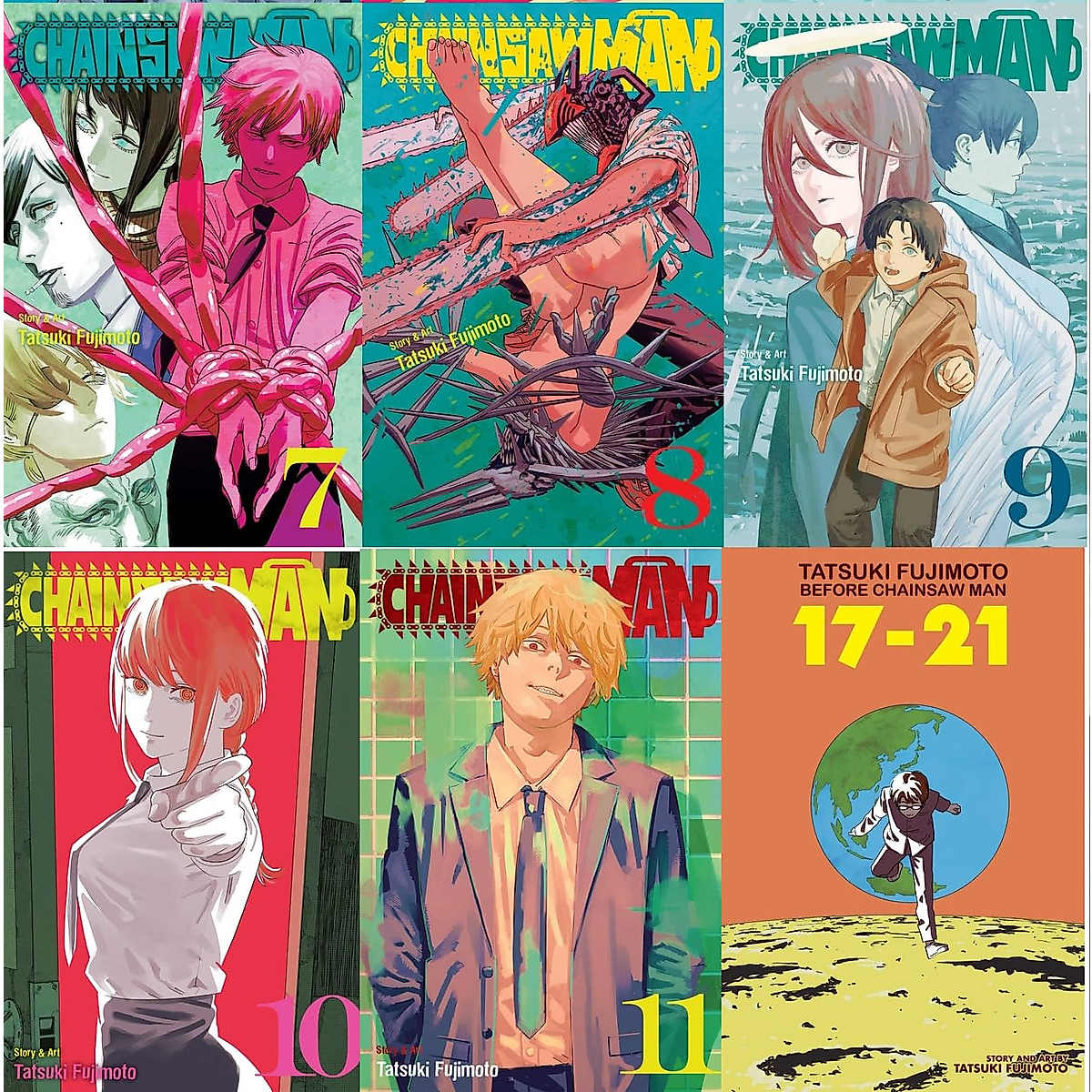 Chainsaw Man Collection 13 book set volumes 1-11 and Tatsuki Fujimoto Before Chainsaw Man: 17-21 and 22-26 by Tatsuki Fujimoto and Kokuyo limited edition notebook
