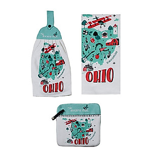 3 Piece State Of Ohio Retro Road Trip Decorative Kitchen Bundle, 2 Dish Towels and Pocket Mitt
