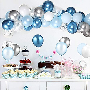 104pc Blue Balloon Arch Garland Kit Blue and Silver Balloons Navy Royal Blue Ballon Silver Metallic Balloons For Baby Shower Blue Birthday Balloon Wedding Party Decorations Supplies