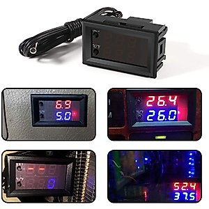 UMLIFE 2PCS Temperature Controller -50 to 110 Celsius (-58 to 230 F) DC 12V Programmable Heating/Cooling Thermostat Control Switch Module NTC Waterproof Sensor Probe Dual Color LED Display Monitor