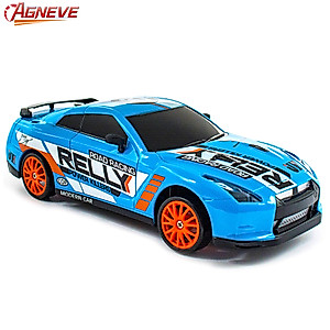 AGNEVE RC Drift Car 1:24 Scale RC Car with LED Lights Glow and Drifting Tires 2.4GHz Remote Control Car 4WD 14KM/h High-Speed RC Cars with 2 Rechargeable Batteries Boys Girls