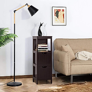 Yaheetech Bathroom Floor Cabinet, Wooden Storage Cabinet with 2 Drawers and 1 Shelf, Multifunctional Side Organizer Rack Stand Table, D11.8xW11.8xH35 Inches Espresso