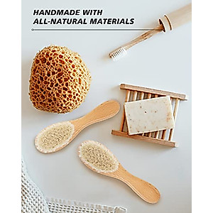 Baby Hair Brush, 2 Pcs Baby Hair Brush with Wooden Handle, Natural Soft Goat Bristles Cradle Cap Brush for Newborns & Toddlers