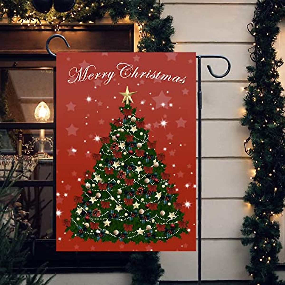 𝑨𝑶𝑫𝑬𝑹𝑻𝑰 Christmas Garden Flags 12x18 Double Sided, Christmas Tree Design Outdoor Christmas Decorations, Burlap Material Winter Garden for Outside