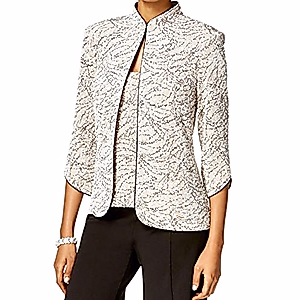 Alex Evenings Women's Plus Size Printed Mandarin Neck Twinset Tank Top and Jacket, White/Black, 1X