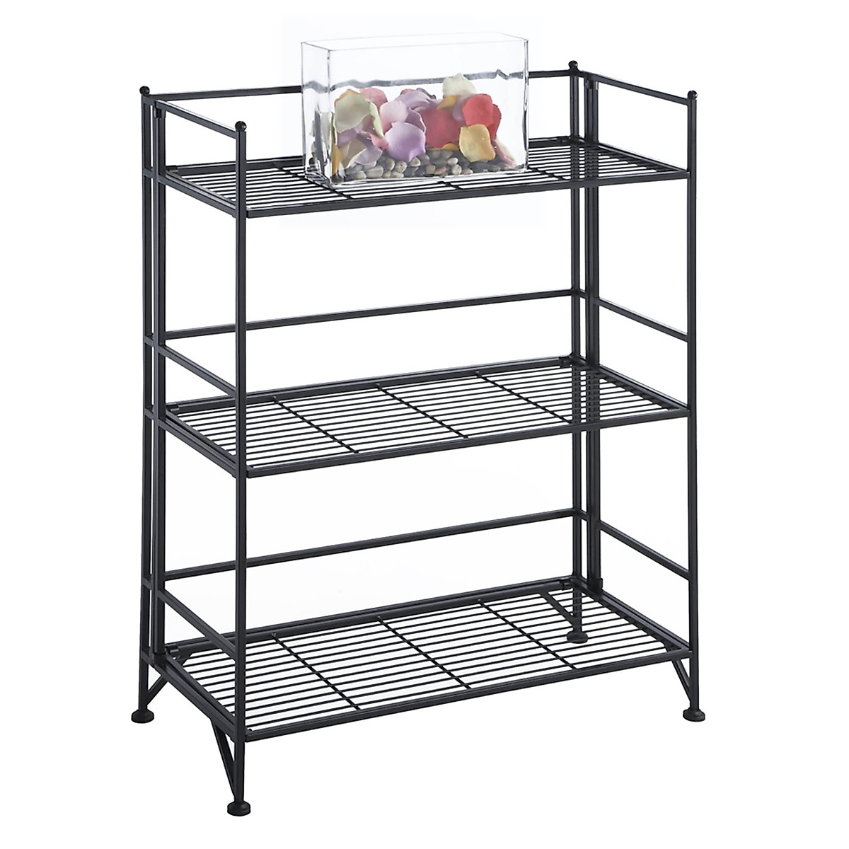 Convenience Concepts Designs2Go X-Tra Storage 3-Tier Wide Folding Metal Shelf, Black