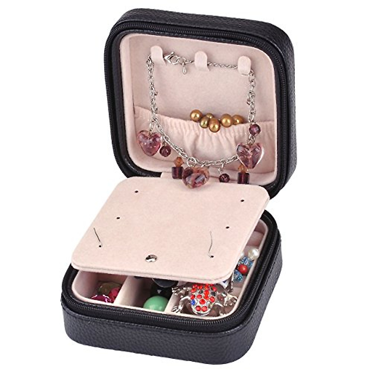 Yoption Paris Tower Pattern PU Jewelry Holder Box Display Accessories Ring Earring Bracelet Storage Zipper Case PU Leather Portable Traval Jewelry Box Organizer (Black)