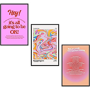Affirmations Preppy Room Decor Aesthetic - 12x16 Inches Unframed Set of 3 Posters for Room Aesthetic - Inspirational Wall Art Room Decor for Teen Girls - Affirmation Wall Decor Living Room - Abstract Wall Art Bedroom - Apartment Decor - Pink Room Decor -