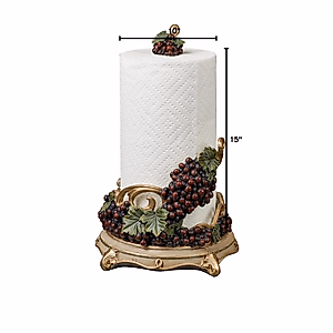 Touch of Class Vigne Elegante Paper Towel Holder - Dark Red, Sage Green, Gold - Grapes, Leaves, Vines Design - Painted by Hand - Tuscan Style Decor - Functional Holder for Kitchen