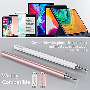 Benote Stylus Pen for Touch Screen, Fine Tip Stylus with Rubber Tip Disc Tip High Sensitivity Drawing Writing Tablet Pen for ipad, iPhone, Apple, Android, hp Chromebook, Phone - Rose Gold