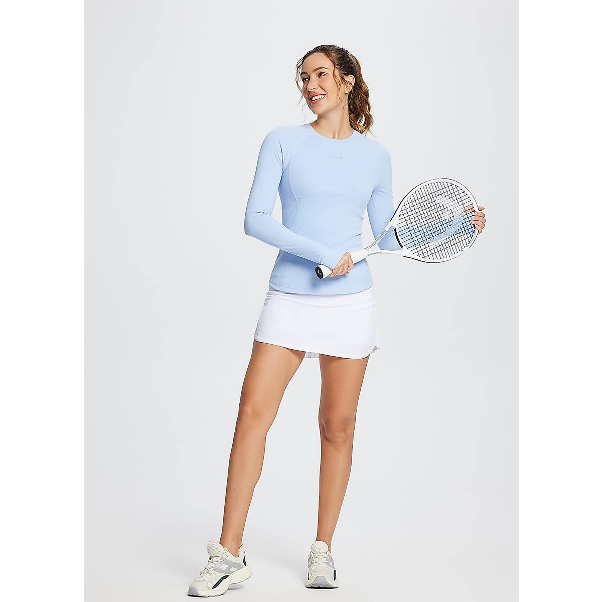 BALEAF Women's Long Sleeve Workout Tops Compression Running Shirts Fitted Athletic Warm Thumbholes Quick Dry Stretch Yoga Blue L