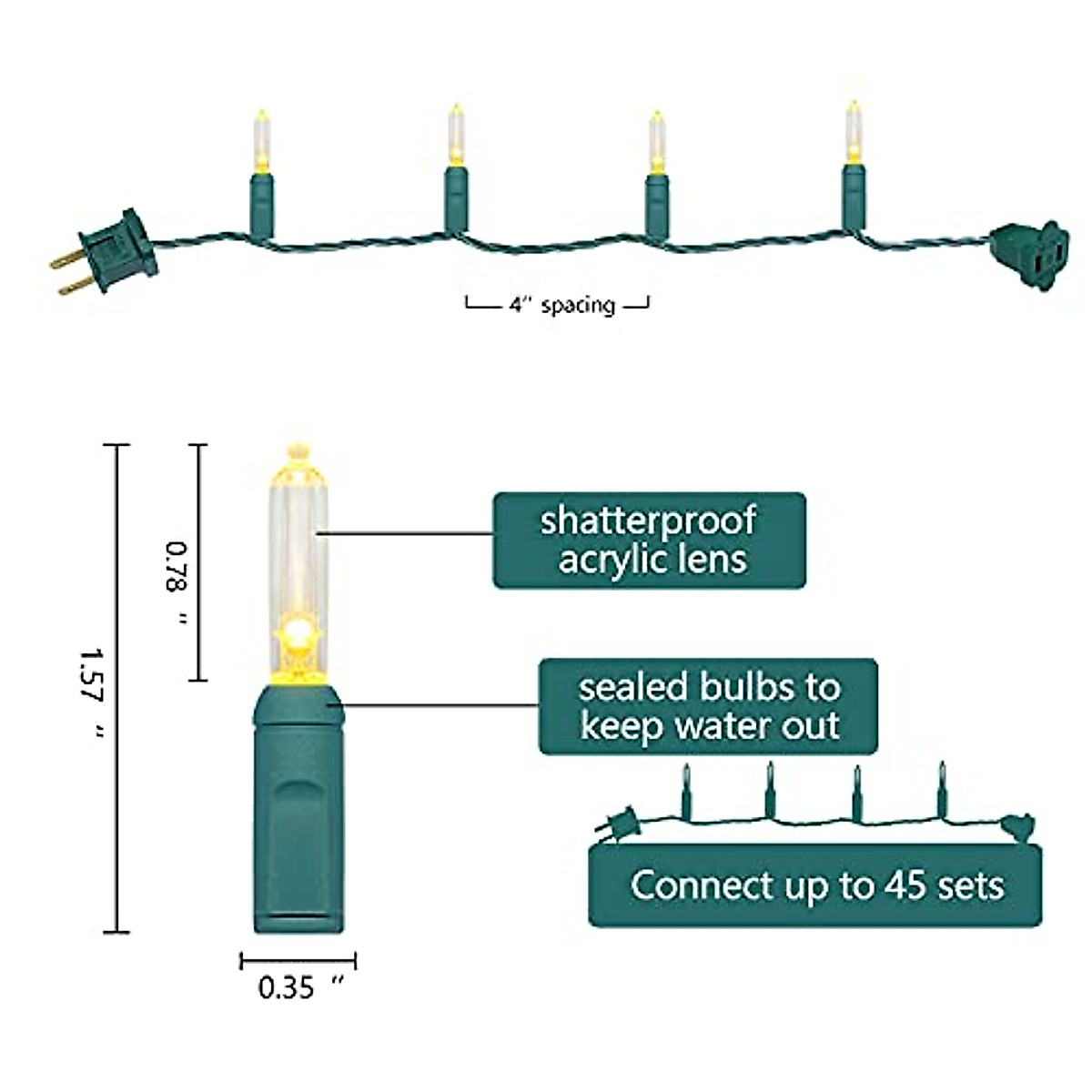 yongzhenlite UL List 50 Count LED T5 String Lights Mini Christmas Lights for Indoor and Outdoor Garden Patio Wedding Trees Decoration,17Ft Green Wire(Warm White)