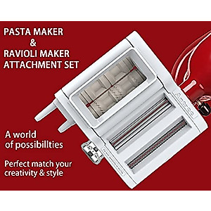 ANTREE 3-IN-1 Pasta Attachment & Ravioli Attachment for KitchenAid Stand Mixers, Pasta Maker Assecories included Pasta Sheet Roller, Spaghetti Cutter and Ravioli Maker Attachment