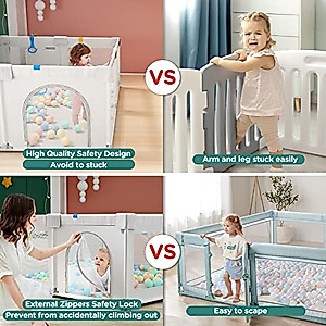 Baby Playpen,Playpens for Baby Anti-Fall Playpen, Large Playpen for Toddlers, Cherrysea Kids Safety Play Center Yard with Gate Sturdy Baby Fence Play Area with 4 Pull Rings and 30Pcs Ocean Ball