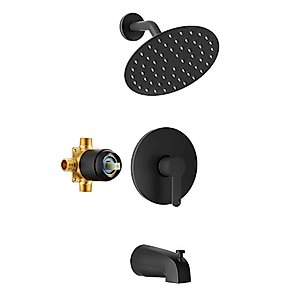 Holispa Tub Shower Faucet, Matte Black Shower Faucet Set with 8-Inch Rainfall Shower Head and Tub Spout, Shower Tub Faucet Set Complete (Included Shower Valve), Tub Shower Trim Kit, Matte Black
