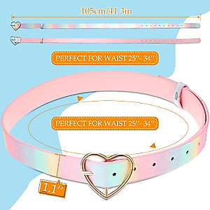 SATINIOR Rainbow Belt PU Leather Waist Belt Women Girls Glitter Belt with Heart Buckle Adjustable Shiny Dress Belt for Jeans Dress