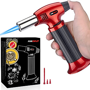 FunOwlet Butane Torch Lighter + Butane Torch Head, Culinary Torches Chef Cooking Professional Adjustable Flame with Reverse Use for Creme, Brulee, BBQ, Baking, Jewelry