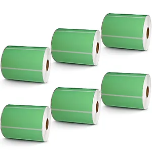 BETCKEY - 4" x 2" Barcode Shipping & Multipurpose Labels Compatible with Zebra & Rollo Label Printer,Premium Adhesive & Perforated[Green, 6 Rolls, 4500 Labels]