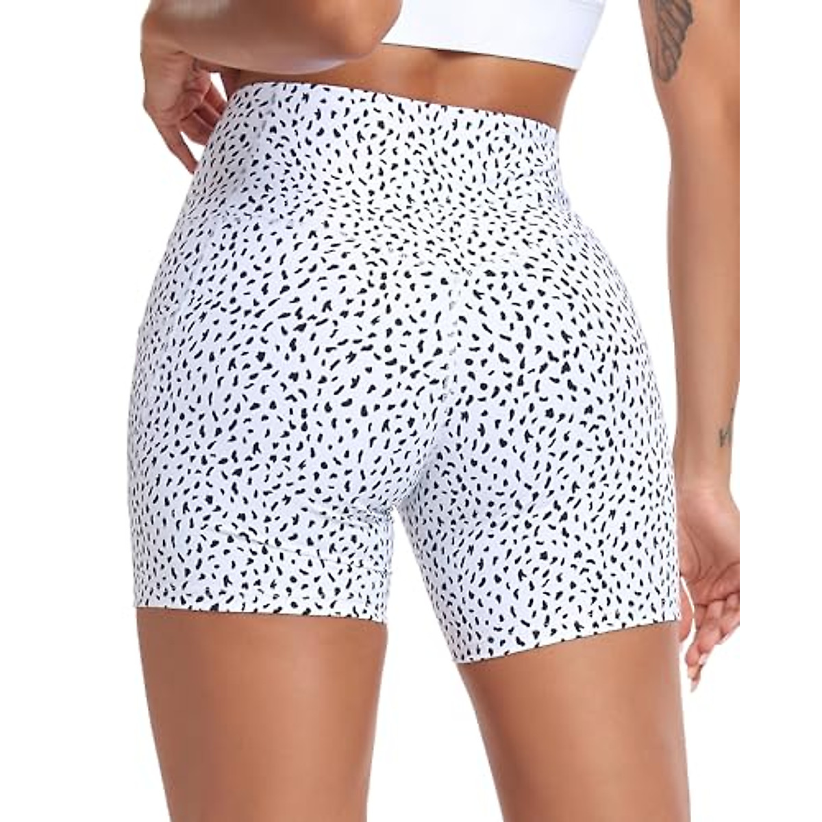 HERRLA Womens High Waisted Biker Shorts Athletic Yoga Gym Running Workout Shorts with Pockets for Summer (Large, Leopard)
