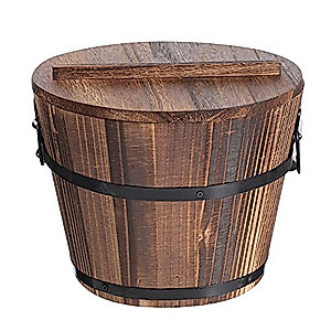 Cabilock Wooden Bucket Barrel with Lid Rice Bucket Wooden Sushi Oke Tub Sushi Making Serving Pan for Home Kitchen Food Storage 18cm