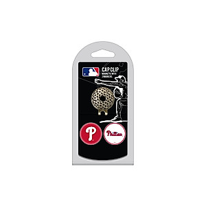 Team Golf MLB Philadelphia Phillies Cap Clip With 2 Golf Ball Markers Golf Cap Clip with 2 Removable Double-Sided Enamel Magnetic Ball Markers, Attaches Easily to Hats