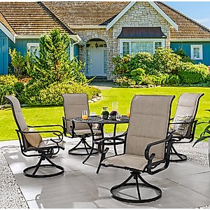 ARTLOFT Patio Dining Set for 4, Outdoor Swivel Rocking Patio Chairs with Round Patio Table Outdoor Bistro Furniture Set for Lawn, Garden, Deck, Backyard, Porch (Light Grey)