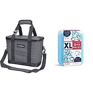 CleverMade Collapsible Cooler Bag with Shoulder Strap: Insulated Leakproof 30 Can Portable Soft Beverage Tote & Fit & Fresh XL Cool Coolers Freezer Slim Ice Pack for Lunch Box, Set of 4, Large, Blue