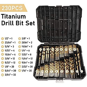 Yaegoo Titanium Twist Drill Bit Set High Speed Steel for Steel, Wood, Plastic, Metal, Copper, Aluminum Alloy with Storage Case (230 PCS)