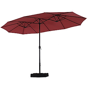 Sophia & William 15ft Patio Umbrella (Base Included), Extra Large Outdoor Double-sided Umbrella, Red