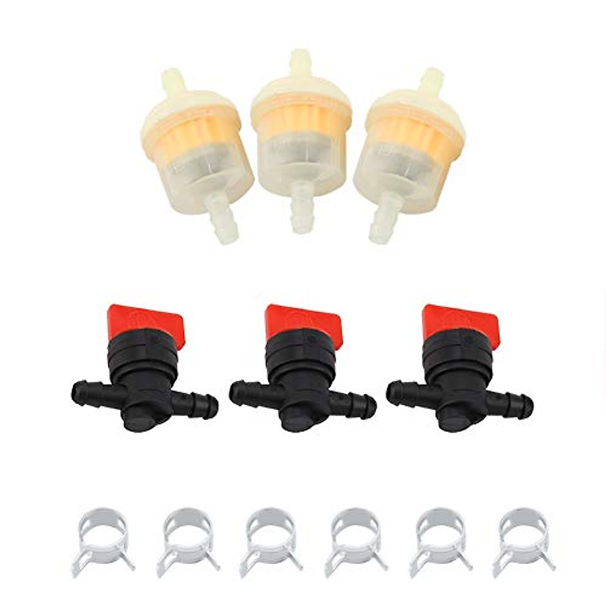 NIKOU Fuel Shut Off Valve - Fuel Gas Tank Shut Off Valves + Filters + Clamps Garden Brush Cutter Lawnmower Accessory