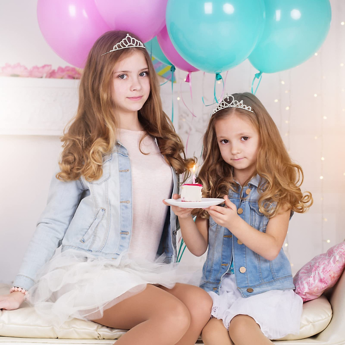 CURASA 2 Pieces Silver Crystal Princess Crown Tiara for Kids Tiaras and Crowns for Women Princess Crowns for Little Girls Elegant Tiara Headband for Birthday, Prom and Photograph