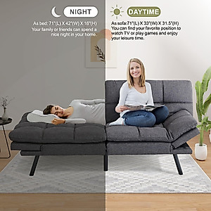MUUEGM Futon Sofa Bed,Convertible 71" Couch Sofa, Modern Grey Sleeper Sofa with Adjustable Backrest for living room,Memory Foam Sofa Futon Couch Bed,Dark Grey