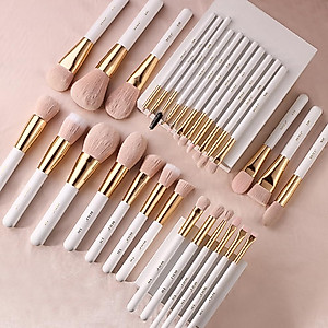 BEILI Makeup Brushes Set 30Pcs Professional Makeup Brush Premium Pink Vegan Synthetic Kabuki Foundation Blending Brush Face Powder Blush Concealers Eye Shadows Make Up Brush Set (White/Rose Golden)