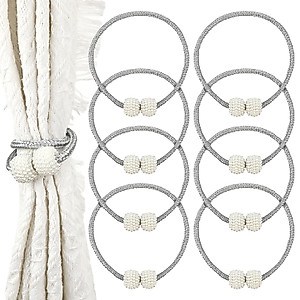 8pcs Magnetic Curtain Ties, Pearl Curtain Ties Decorative Rope Curtain Holder Holdbacks for Drapes Modern Curtain Holdbacks for Home Office Hotel Window Decorative(Grey)