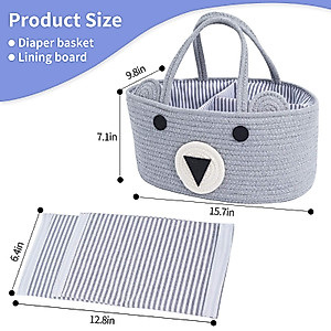 InfiBay Baby Diaper Caddy Organizer, Large Bear Cotton Rope Nursery Baby Shower Gifts, Changing Basket Table Baby Diaper Storage Portable Car Organizer, Baby Newborn Essentials-Gray