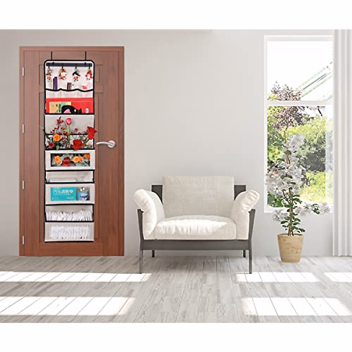 VICTORICH Super Convenient Sturdy Door Over Hanging Organizer, Behind The Door Storage Organizer with Hook and Large Clear Windows, Hanging Wall File Organizer (1 Pack A-Silk-Beige)